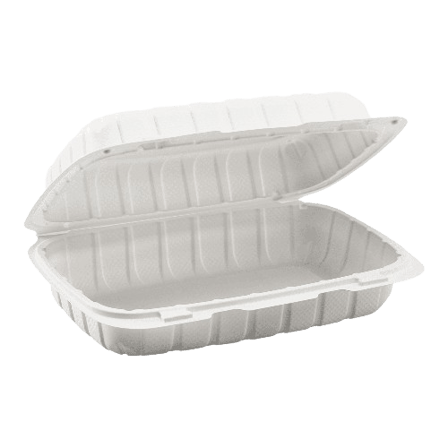 9" x 6" 1-Compartment Microwaveable White Mineral-Filled Plastic Hinged ...